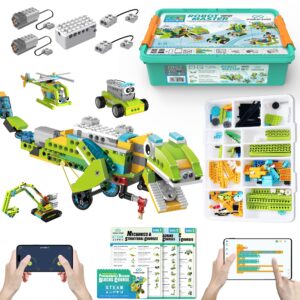 coding robot kit for kids ages 6+, 200+ in 1 app control dinosaur robot toy, educational scratch programming robotic kit with 47 video courses,birthday for boys girls(600 blocks)