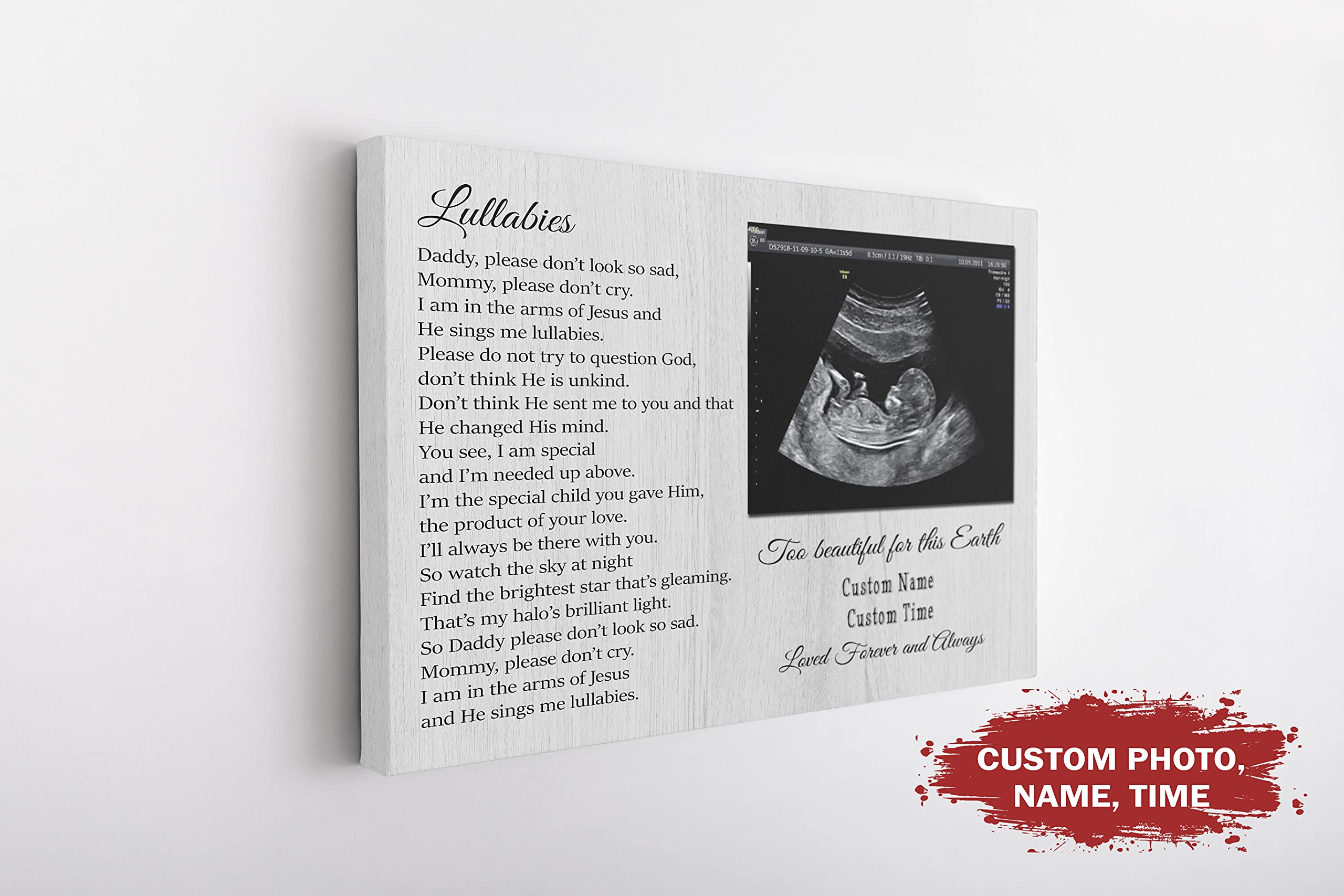 Naughty Puppy Baby Memorial Canvas| Too Beautiful For This Earth Wall Art| Personalized Keepsake Gift Loss of Stillborn Infant Miscarriage| In Loving Memory JC453 (10x8 inch)