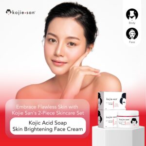 Kojie San Skin and Body Soap 2 Piece Set – Original Kojic Acid, Dark Spot Remover Soap Bar with Coconut & Tea Tree Oil – 65g x 2 Bars & 30g Face Cream