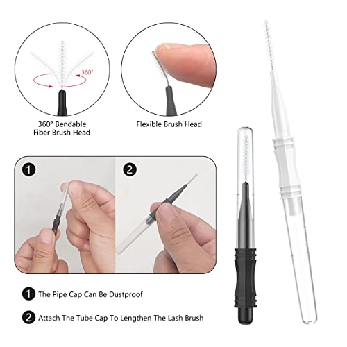 20 Pcs Micro Eyebrow Brush With Cap,Eyebrow Spoolie Brush Micro Eyebrow Lamination Brush 2 Size Multifunctional Micro Spooly Lash Mascara Brush Comb for Eyelash Lift Extensions Brow Clean(White,Black)