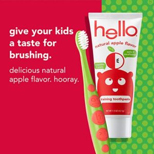 hello Natural Apple Flavored Training Toothpaste and Toddler Bundle, for Kids Age 2 Months to 3 Years, Safe to Swallow for Baby and Infants, Vegan, SLS Free, Gluten Free 4 Piece Set(Pack of 2)