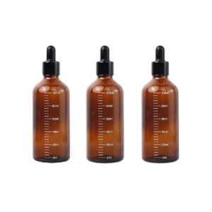 vasana 3 pcs 3.4oz amber glass dropper bottles with graduated scale empty refillable travel liquid dispenser glass dropper pipette bottle vial container 100ml