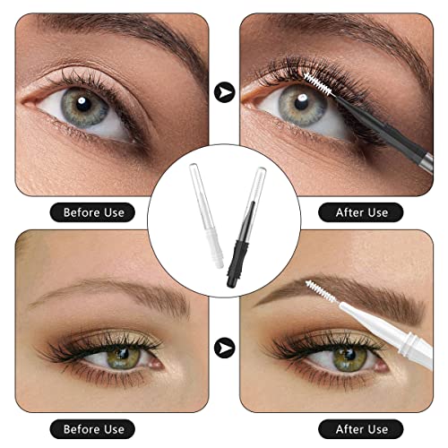 20 Pcs Micro Eyebrow Brush With Cap,Eyebrow Spoolie Brush Micro Eyebrow Lamination Brush 2 Size Multifunctional Micro Spooly Lash Mascara Brush Comb for Eyelash Lift Extensions Brow Clean(White,Black)