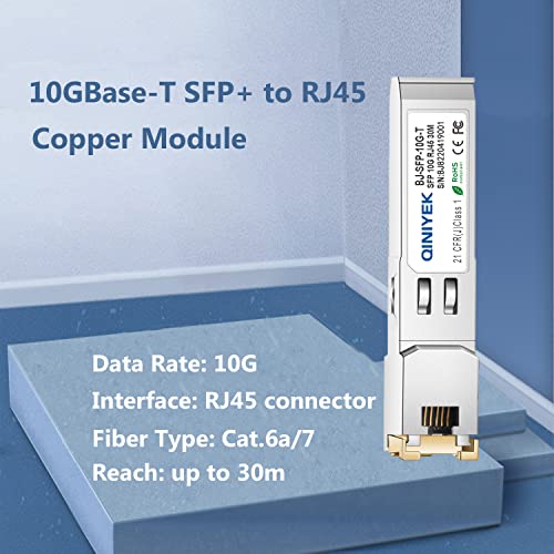 QINIYEK 10G SFP+ to RJ45 Transceiver, 10GBase-T Copper SFP+ Module for Cisco SFP-10G-T-S, Ubiquiti UniFi UF-RJ45-10G, MikroTik S+RJ10, Netgear AXM765, Fortinet, Cat.6a/7, up to 30m (Pack of 4)