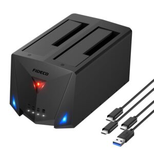 fideco usb 3.2 gen 1 to hard drive docking station, hard drive dock for 2.5 or 3.5 inch sata i/ii/iii hdd ssd with hard drive duplicator/offline clone function and 2 usb cables, support uasp