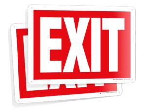 isyfix exit sign – 2 pack 10x7 inch – 40 mil thick polystyrene plastic sign, laminated uv, scratch & fade resistance, waterproof, indoor & outdoor, exit signs for exterior.