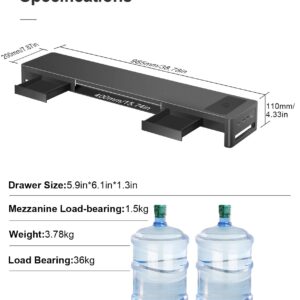 meatanty Dual Monitor Stand Riser with 2 Drawers,4 USB Ports and Charging Pad,Metal Monitor Stand for 2 Monitors Supports Transfer Data and Charging,Desk Organizer for PC,iMac(38.7 inches)