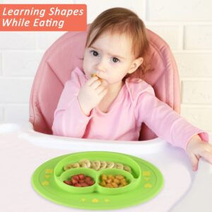 SERLY Baby Plates 2 Pack (Red/Green) - 100% Silicone Suction Plates for Babies - Baby Plates - Suction Plates for Toddlers - Toddler Plates - Baby Plates Microwave Dishwasher Safe - Learning Shapes