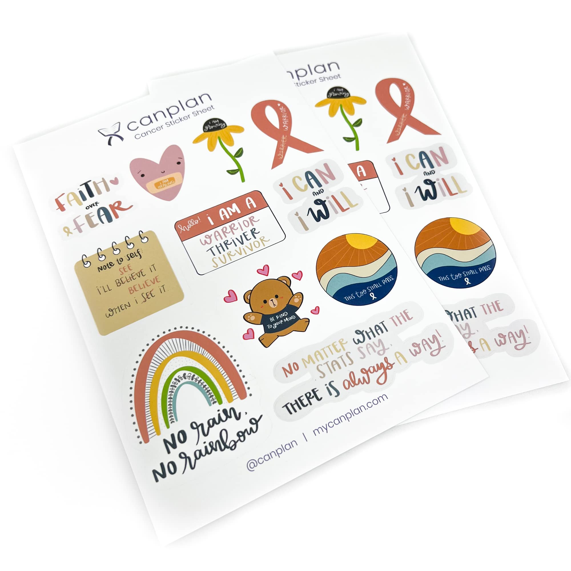 CanPlan Cancer Sticker Sheet - Uplifting Cancer Stickers for Cancer Patients - Best Cancer Gift - Gifts for Cancer Patients - A5 Size Sticker Sheet (2 Sheets)