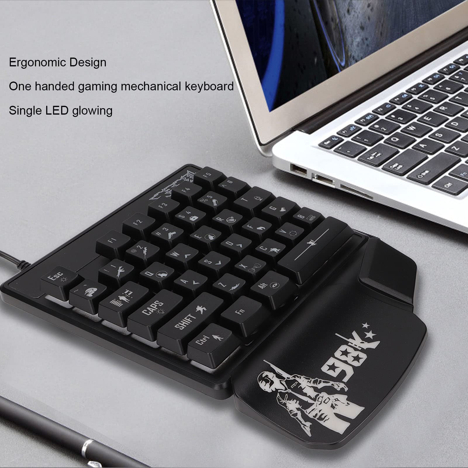 One Handed Gaming Keyboard, 35 Keys Single Led Glowing Small Keyboard Ergonomic Design Mini F5 Gaming Keyboard for Esports Game