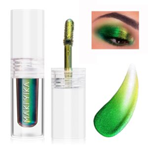 maki yika glitter eyeshadow green liquid multichrome eyeshadows long lasting, metallic chameleon eye shadow smudgeproof holographic multi-dimensional eye looks (#2 peacock)