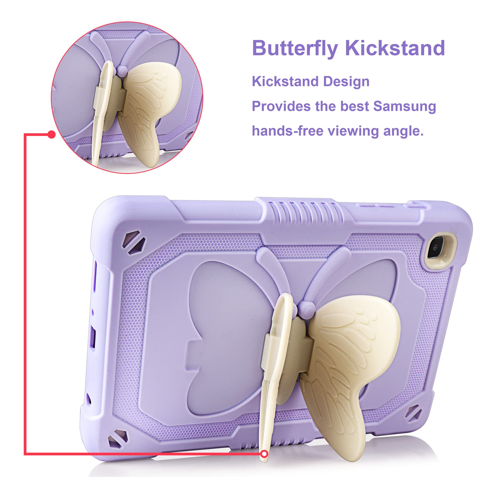 VOFUOE for Samsung Galaxy Tab A7 Lite Case 2021 with Kickstand Butterfly Wings 2 in 1 Heavy Duty Shockproof Protective Tablet Cover Kids Girls for Galaxy Tab A7 Lite 8.3 Inch SM-T220/T225 - Purple