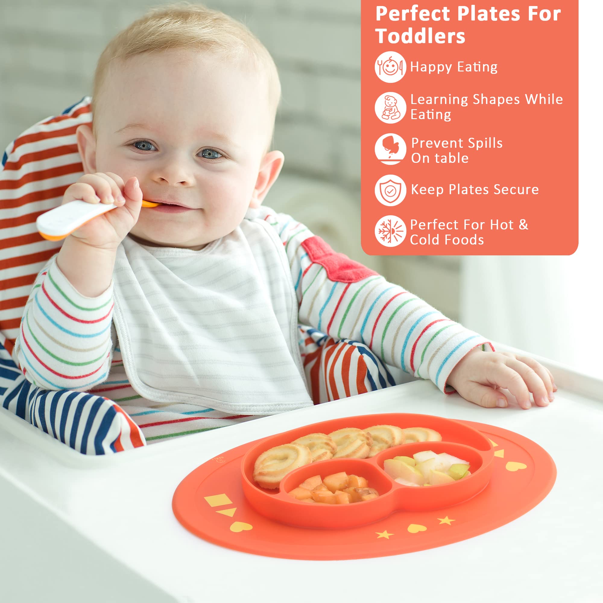 SERLY Baby Plates 2 Pack (Red/Green) - 100% Silicone Suction Plates for Babies - Baby Plates - Suction Plates for Toddlers - Toddler Plates - Baby Plates Microwave Dishwasher Safe - Learning Shapes