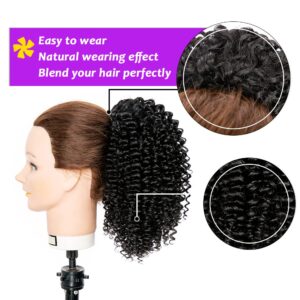 rosmile Short Kinky Curly Ponytail Extension for Black Women, 10 Inch Natural Drawstring with Two Clips, Synthetic Afro Women