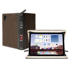 twelve south bookbook case for ipad mini 6 | hardback leather cover with multi-angle viewing and document/cable storage for ipad pro + apple pencil, vintage brown