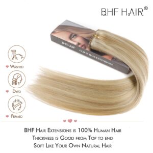 18" Clip in Clip in Remy Human Hair Extensions Light Color, Gold Highlights Blonde Human Hair Extensions, Double Weft Thickness to Ends, 100% Human Hair Extensions for Women, 6 Pieces 70g / 2.45oz.