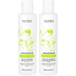 amazonliss brazilian treatment natural shampoo & conditioner set for keratin-treated hair - anti-frizz - enhances smoothness & shiner - formaldehyde free,eliminates curls and frizz vegan,8.45 fl.oz