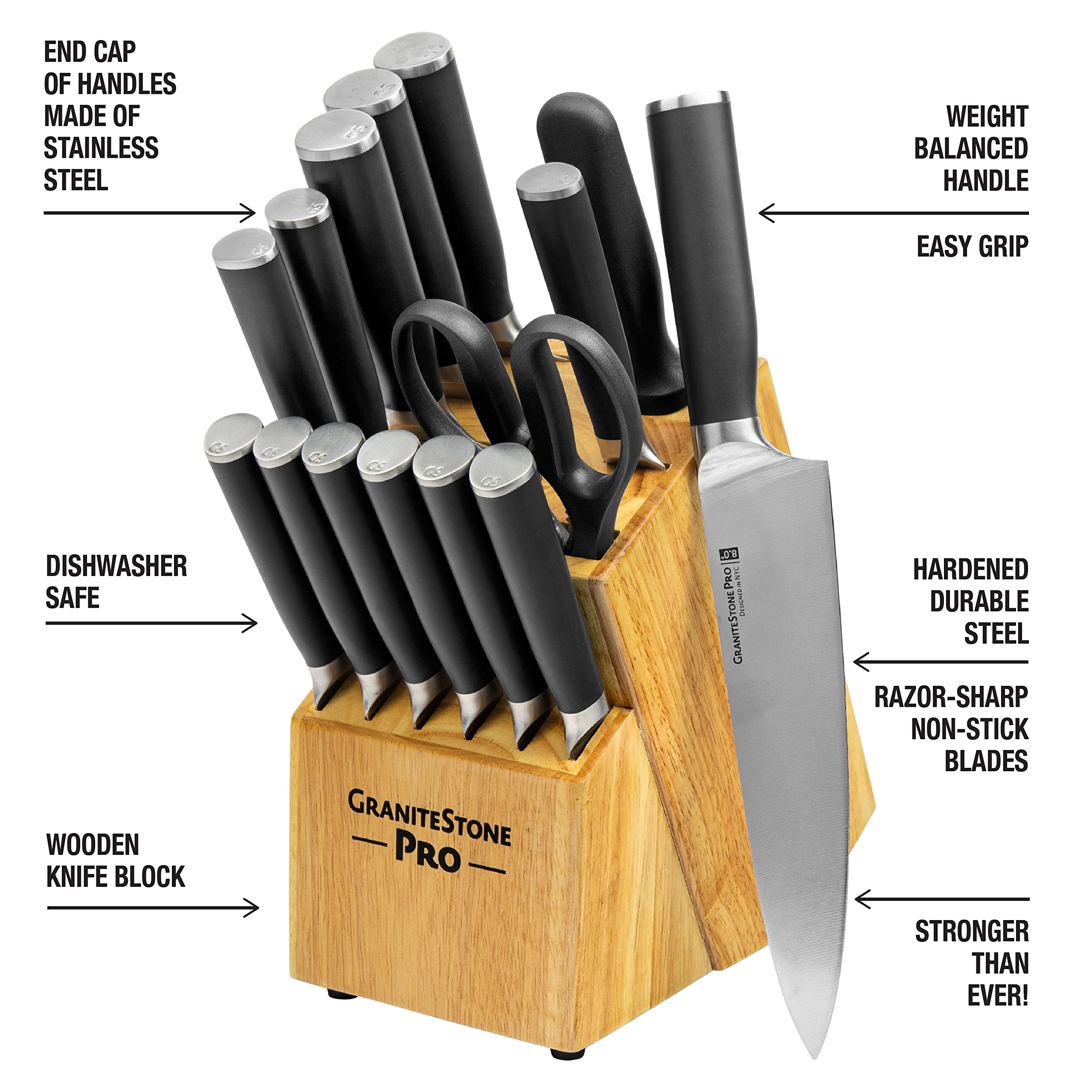 GraniteStone Pro Nutriblade 14-Piece Knife Set for Kitchen with Knife Block, Premium Kitchen Knives Set for Kitchen, Chef Knife Set with Block, Complete Knifes Set, Ultra Sharp Stainless-Steel Blade