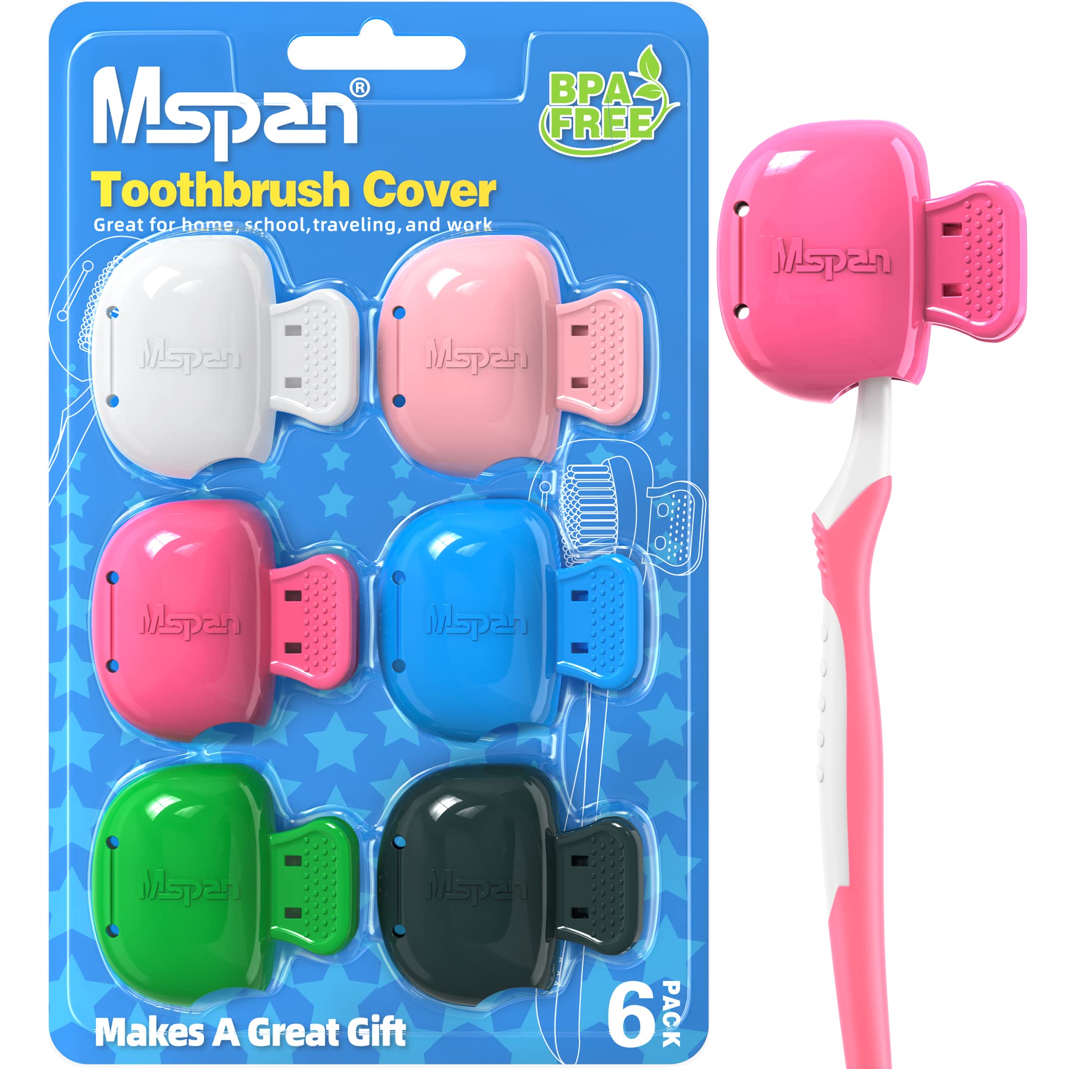 Mspan Toothbrush Cover Cap Case: Brush Head Protector Pods Plastic Travel Tooth Brushing Clip for Manual & Electric Toothbrush - 6 Packs