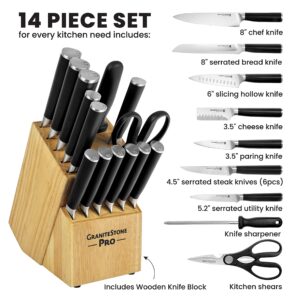 GraniteStone Pro Nutriblade 14-Piece Knife Set for Kitchen with Knife Block, Premium Kitchen Knives Set for Kitchen, Chef Knife Set with Block, Complete Knifes Set, Ultra Sharp Stainless-Steel Blade