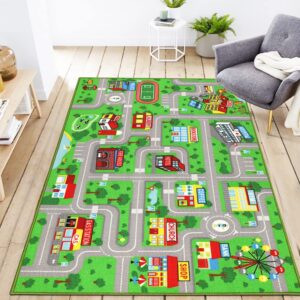 Yincimar Kids Playroom Rug City Life Playmat Kids Rug for Hot Wheels Car 5.2'x3'3" City Map Traffic Road Learning Educational Area Rug Carpet for Children Bedroom Nursery Room Game