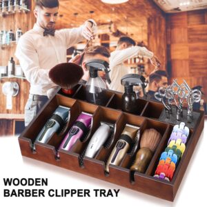 Noverlife Wooden Barber Clipper Tray, Anti-slip Hairdresser Clipper Organizer, Wood Barber Table Collector, Professional Hair Trimmer Holder, Cosmetic Container Razor Tool Case Box with 5 Slots