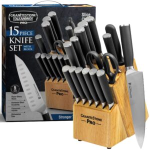 granitestone pro nutriblade 14-piece knife set for kitchen with knife block, premium kitchen knives set for kitchen, chef knife set with block, complete knifes set, ultra sharp stainless-steel blade