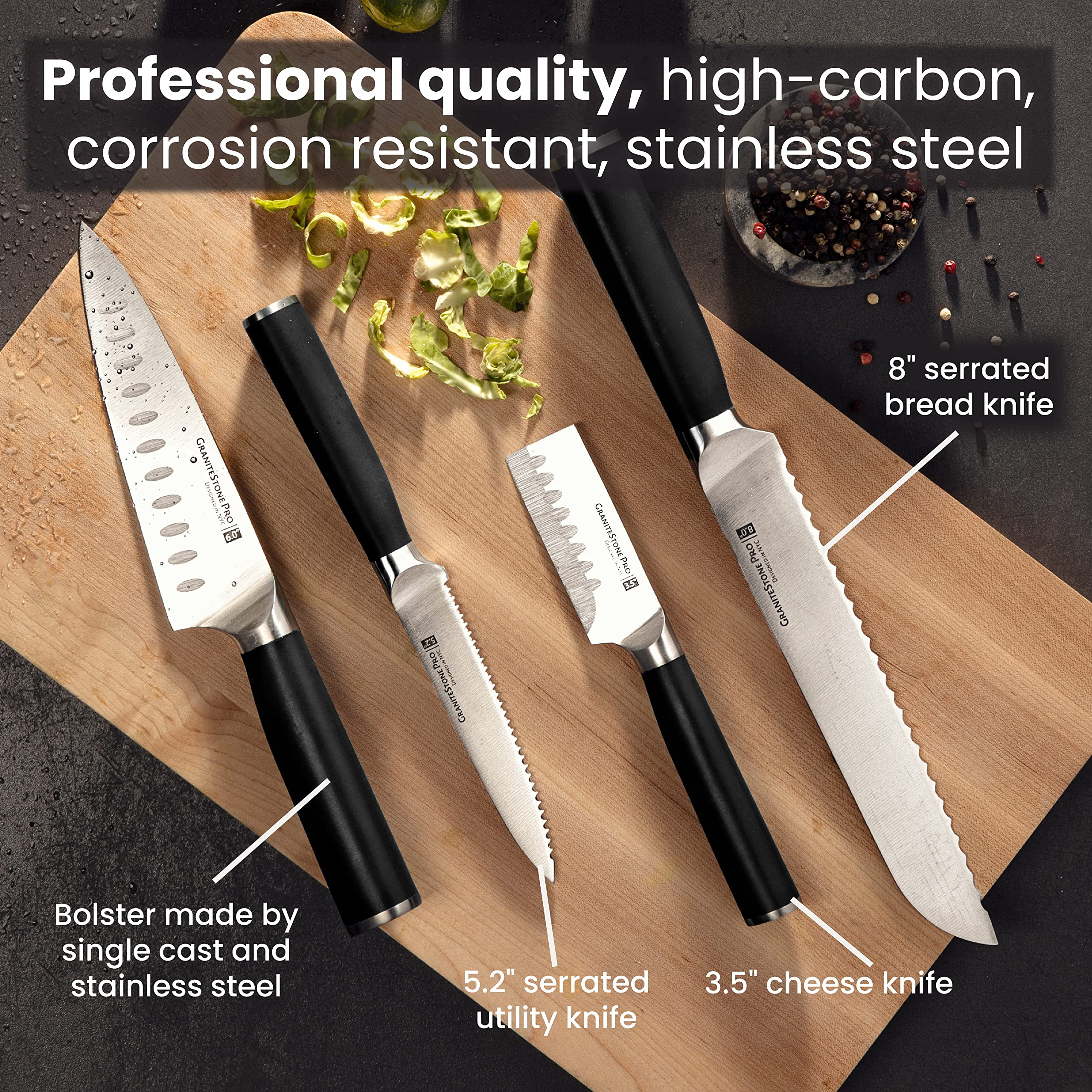 GraniteStone Pro Nutriblade 14-Piece Knife Set for Kitchen with Knife Block, Premium Kitchen Knives Set for Kitchen, Chef Knife Set with Block, Complete Knifes Set, Ultra Sharp Stainless-Steel Blade