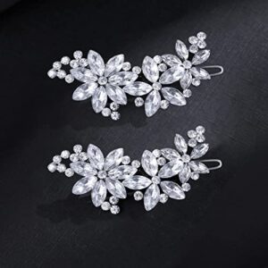 goledwedy crystal flower bridal hair clips(2 packs) rhinestone wedding hair clips for brides