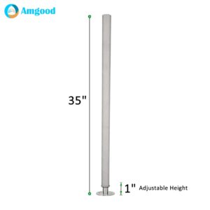 AmGood 35" Galvanized Steel Legs for Work Tables with Adjustable Stainless Steel Flanged Foot | Set of 4 Legs