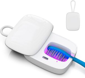 toothbrush covers, portable toothbrush holder with cleaning light, rechargeable travel toothbrush box case with holder for household and travelling or business trips （white）