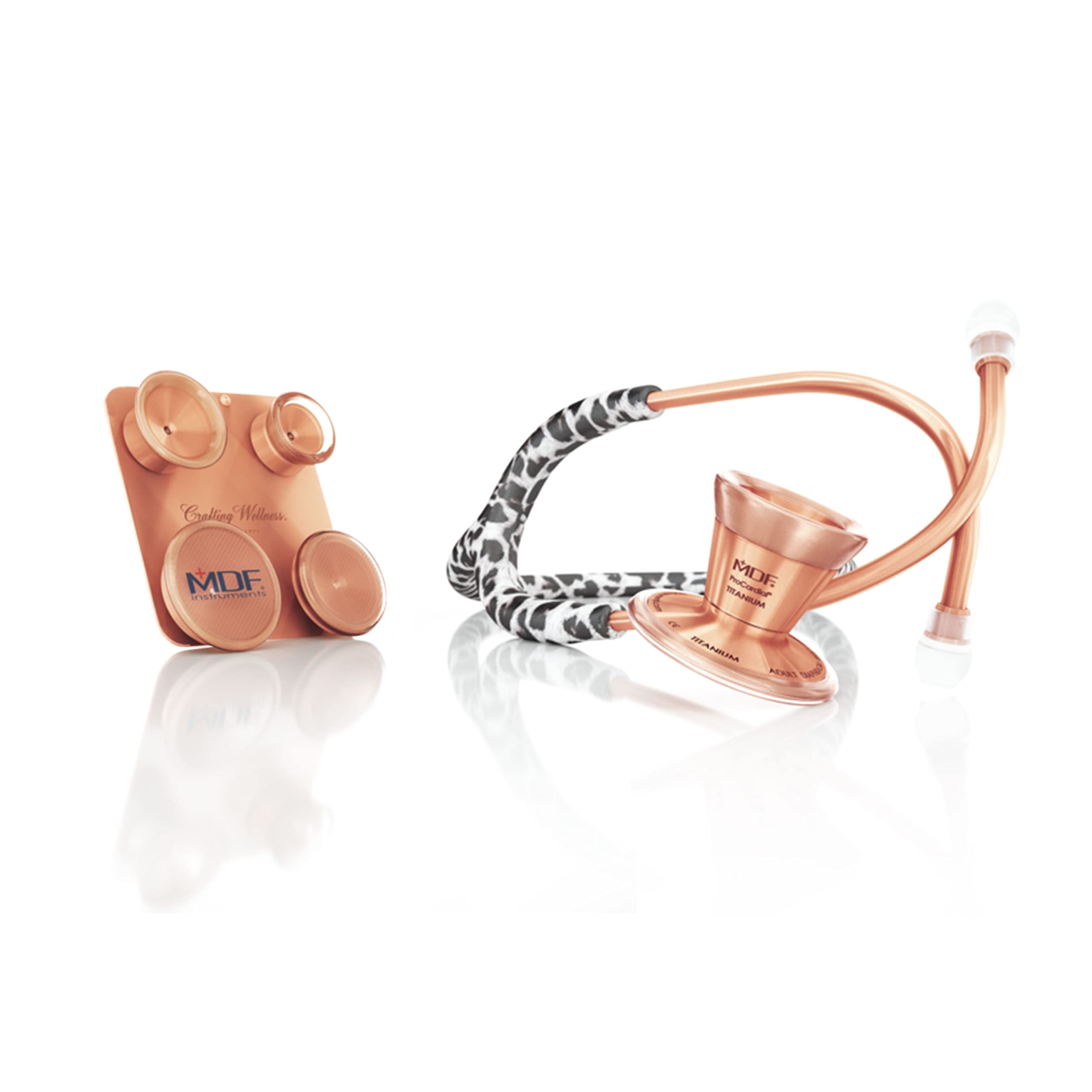 MDF Instruments Snow Leopard Rose Gold ProCardial Cardiology Stethoscope + MDF Pediatric and Neonatal Attachments with Clip