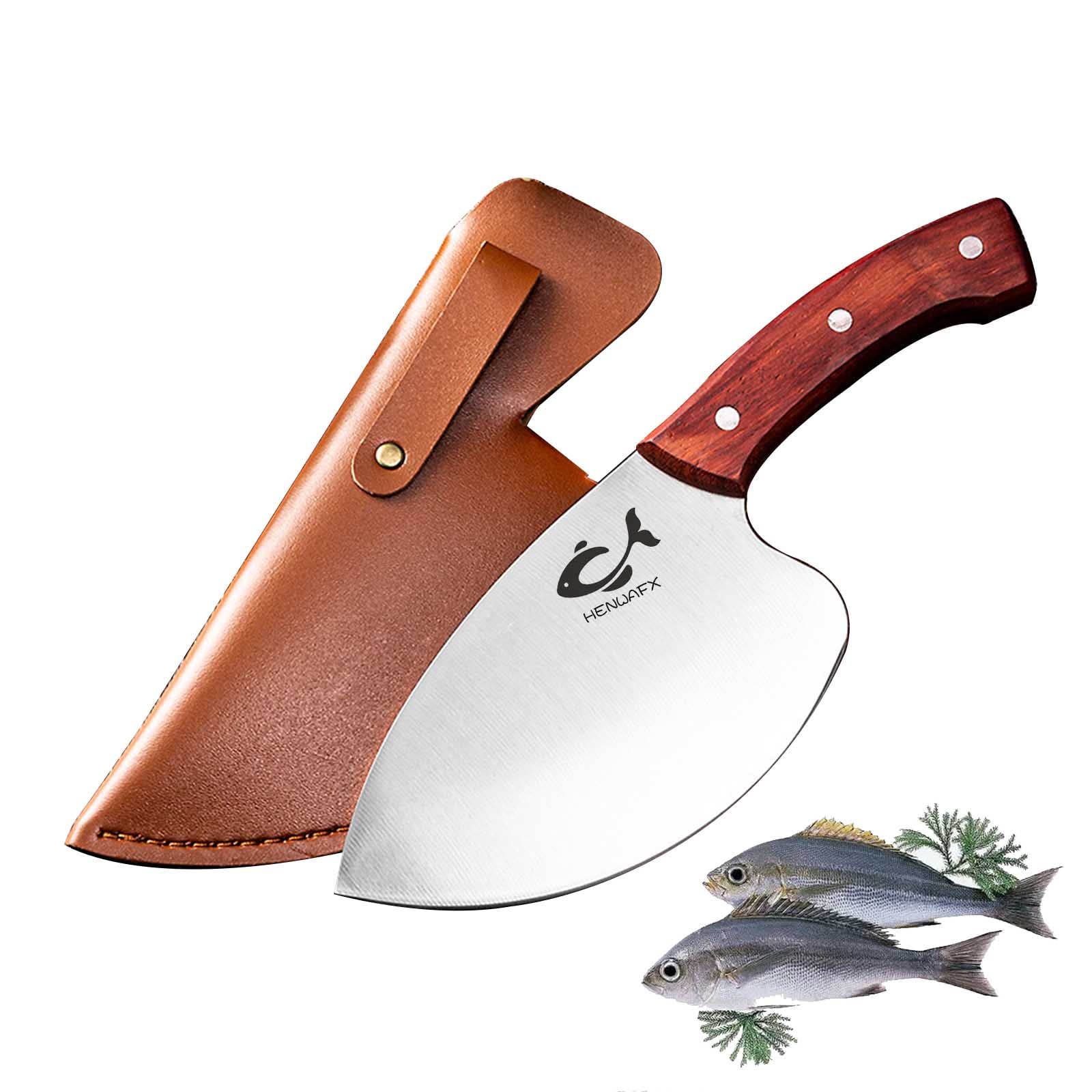 HENWAFX Seafood Market Aquatic Fish Knives Professional Tool Kitchen Knife Sharp Slaughter Fish Special Knife Meat Cleaver (glossy)