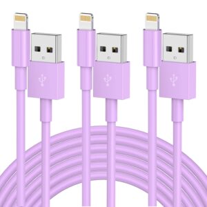 iphone charger cable 10 ft [apple mfi certified], qziiw 3pack 10 feet long usb to lightning cable, apple charging power cord 10 foot for iphone 14 13 12 11 pro max mini xr x 9 8 7plus 6 6s ipad-purple