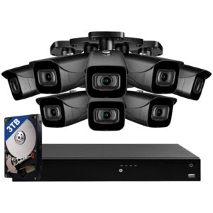 lorex fusion 4k security camera system w/ 3tb nvr - 16 channel poe wired home security system w/ 8 metal bullet cameras - smart devices, color night vision, long-range ir, weatherproof surveillance