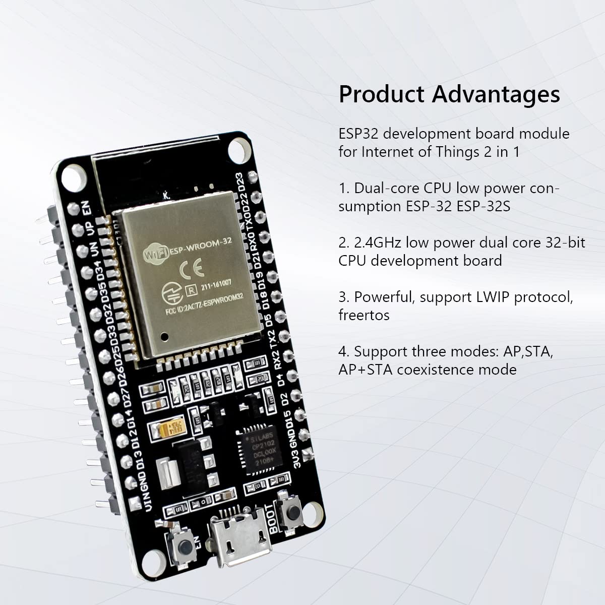 Hosyond 2Pack ESP-WROOM-32 ESP32 Development Board WiFi + Bluetooth CP2102 Dual Core 2.4Ghz Microcontroller Compatible with Arduino