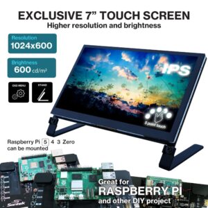 Santek High Brightness Raspberry Pi 5 Touchscreen, Portable Mini Monitor with HDMI, USB-C Powered Touch Panel IPS Screen, Build-in Dual Speakers, Compatible with RPI 5 4 3 Zero Win (7 inch)