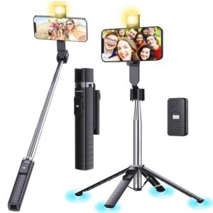 fugetek 40'' quadrapod lighted selfie stick stand, lightweight 7oz, wireless bluetooth remote, patented ultra stable 4 legs, 3 onboard light modes, compatible with iphone & android (black)