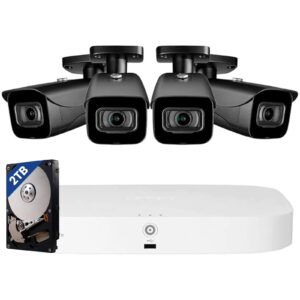 lorex fusion 4k security camera system w/ 2tb nvr - 8 channel wired home security system w/ 4 metal cameras - motion detection, color night vision, weatherproof, 105° field of view surveillance