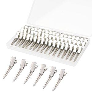 60 pcs metal duck billed hair clips for women styling sectioning, gingbiss 1.77" silver hairdressing single prong curl clips with storge box, alligator clips hair pins for hair salon, barber, diy