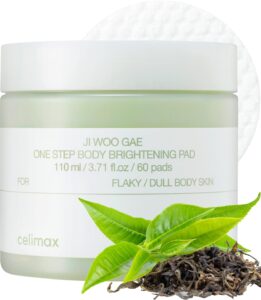 celimax ji.woo.gae one step body brightening pad | exfoliating pad for body, for armpit under arm, knee & elbow, with green tea & white truffle,110ml (60 pads)