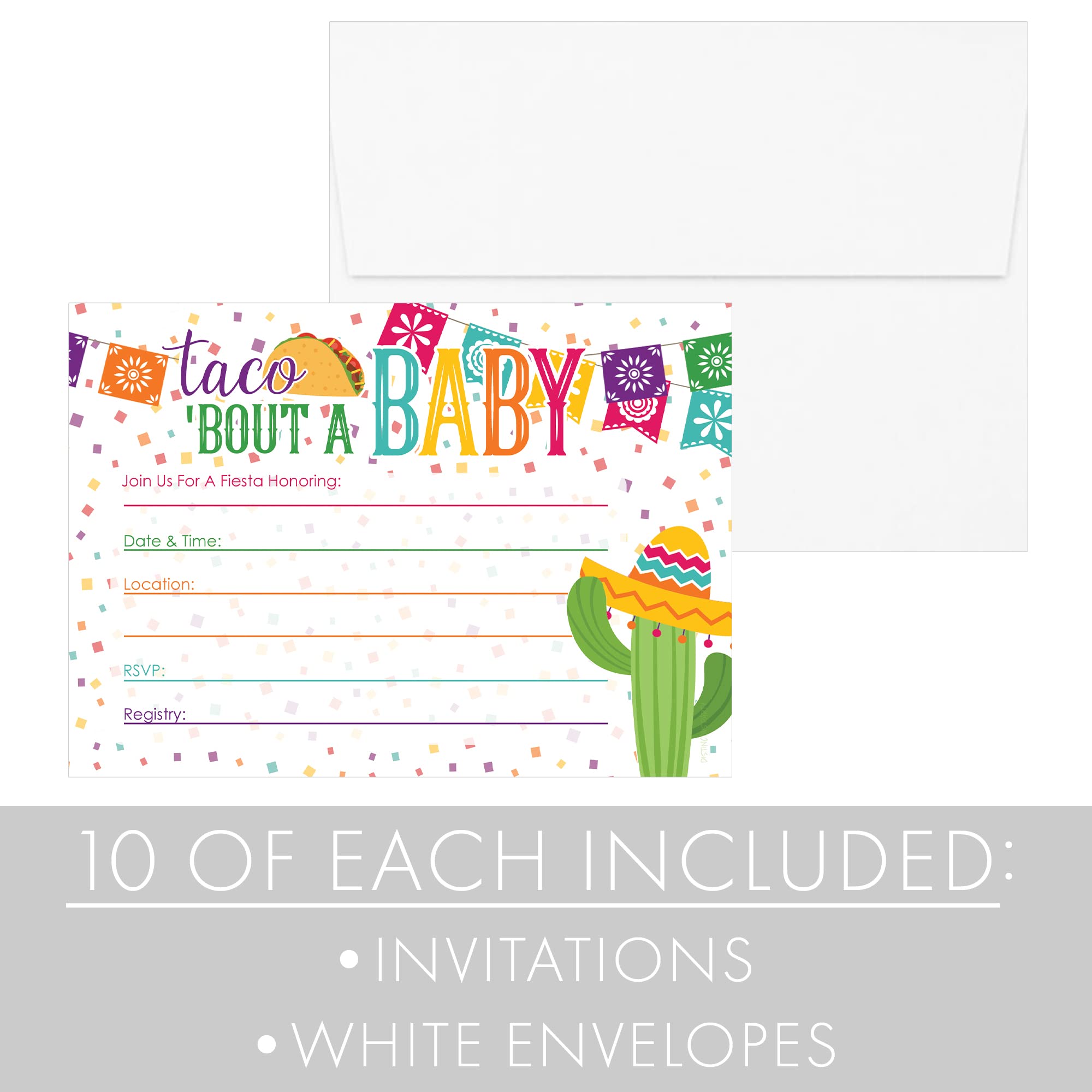 DISTINCTIVS Taco 'Bout a Baby Fiesta Baby Shower Party Invitations - 10 Cards with Envelopes