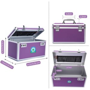 HEWEI WORKS Locking Box with Portable Storage Case, 14.2''x 7.2''x 8.2''，Childproof Medication Lock Organizer, Lockbox for Documents，Medicine & Valuables (Purple/Large)