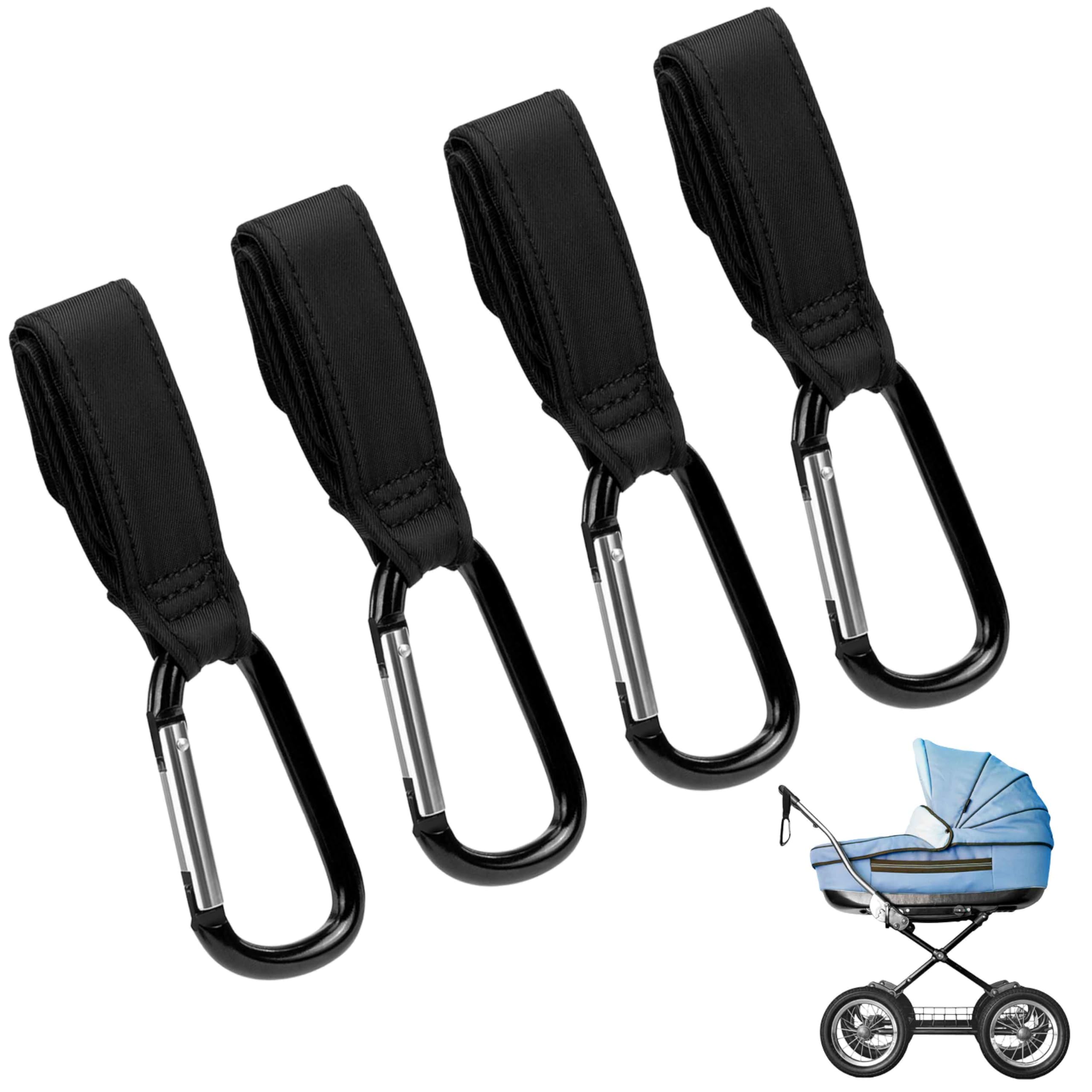 Maplefield Baby Stroller Hooks with Large Carabiner Clip - 4 Pack - Great for Organizing Diaper Bags, Purses, and Shopping Bags - Easy-to-Attach Design for On-The-Go Parents - Stroller Accessories