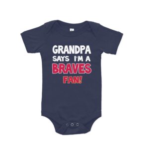 nanycrafts' grandpa says i'm a braves fan baby bodysuit 3 months navy