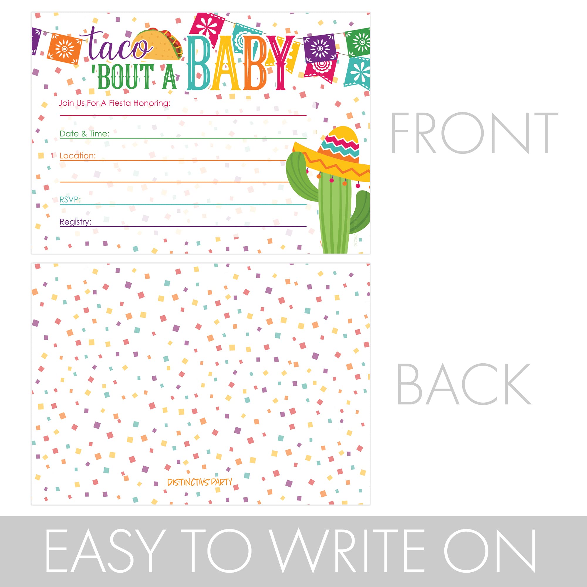 DISTINCTIVS Taco 'Bout a Baby Fiesta Baby Shower Party Invitations - 10 Cards with Envelopes