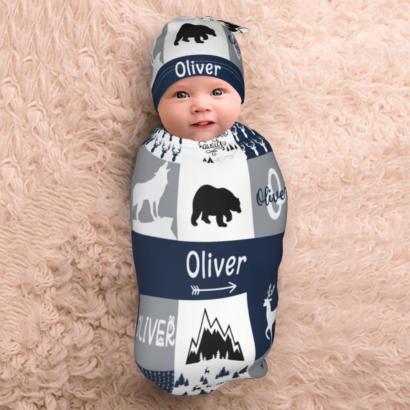 Personalized Baby Swaddle and Hat for Newborn Baby Girls Boys with Name Custom Baby Blankets for Girls Boys Personalized Custom Baby Blankets Personalized Baby Items Girls Boys Gifts