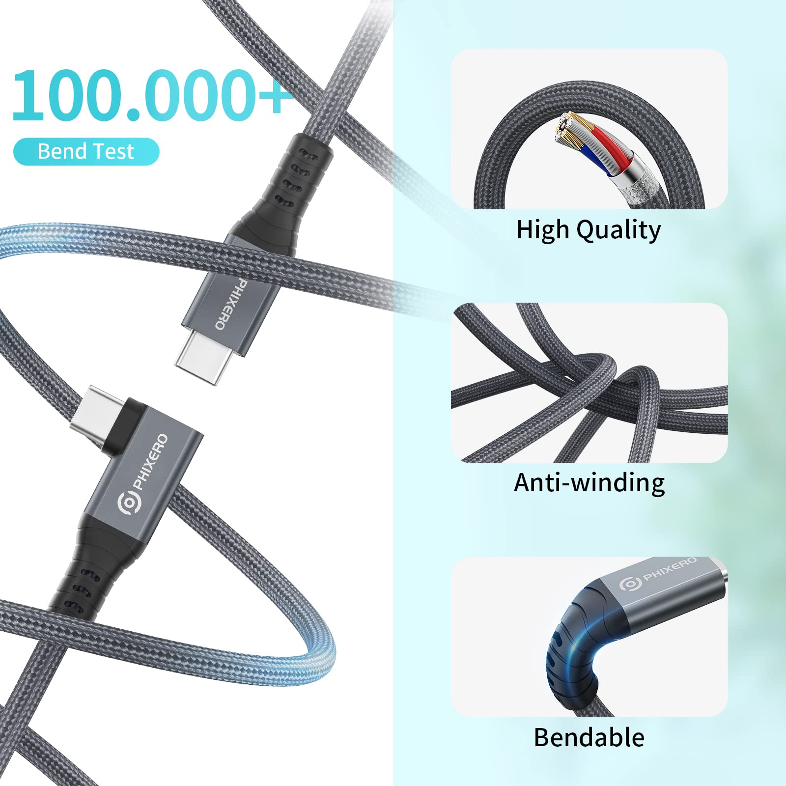 Cable Compatible with Thunderbolt 4 Cable 6.6ft, Right Angle USB4 Cable, with 40Gbps Data Transfer, PD100W Charging, Nylon Braided USB C Cable, Single 8K or Dual 4K Display, for MacBook Pro/Air