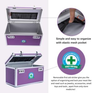 HEWEI WORKS Locking Box with Portable Storage Case, 14.2''x 7.2''x 8.2''，Childproof Medication Lock Organizer, Lockbox for Documents，Medicine & Valuables (Purple/Large)