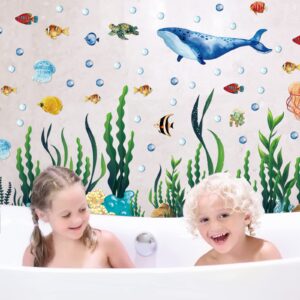 Under the Sea Wall Decals 2 Sheets Ocean Wall Decals Stickers Large Coral Reef and Seaweed, Bubbles Vinyl Wall Sticker Underwater Sea Wall Stickers for Toddler Baby Nursery Living Room Office Bathroom